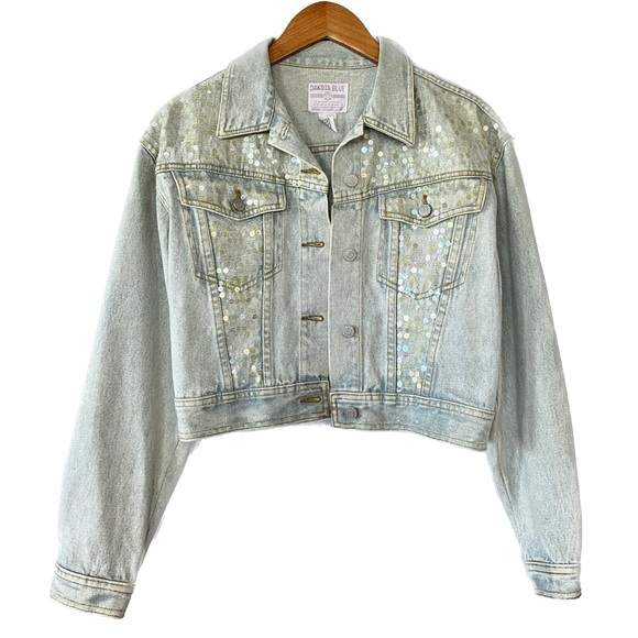Vintage | Jackets & Coats | Vintage Dakota Blue Cropped Sequin Jean ...